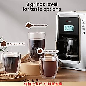 HAUSWIRT Coffee Maker with Grinder, Grind and Brew Coffee Maker with LCD Display, Automatic Drip Coffee Machine with Grind Size and 2 to 6-Cup Settings, Compatible for Bean Ground Coffee and Tea