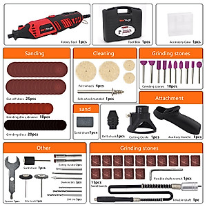 Werktough 170W Rotary Tool Kit High Power High Speed High Value Accessories 100pcs Including Universal Keyless Chuck Flexible Shaft and Cutting Guide and With Hanger Low Noise Low Vibration