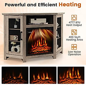COSTWAY Fireplace Corner TV Stand for TVs Up to 50 Inches, Modern Electric Fireplace Entertainment Center with Remote Control, 3 Brightness, Overheat Protection (Gray)