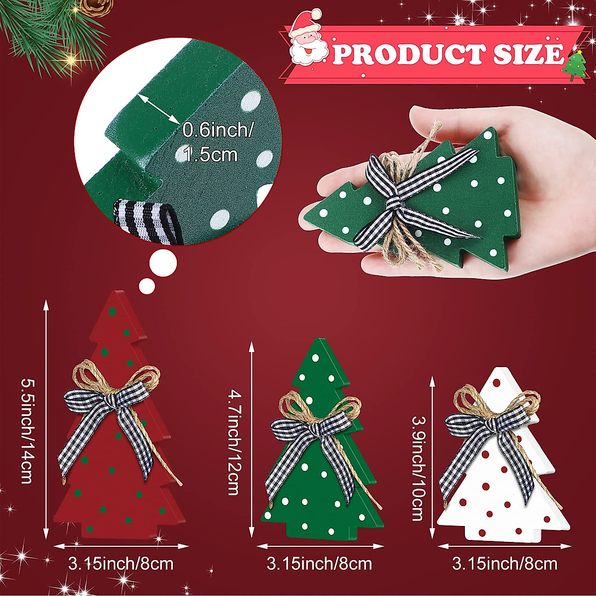 3 Pieces Rustic Wood Table Christmas Trees Centerpiece for Table - Polka Dot Farmhouse Decor