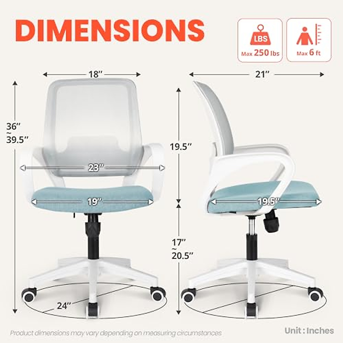 NEO CHAIR Office Chair Ergonomic Desk Chair Mesh Computer Chair Lumbar Support Modern Executive Adjustable Rolling Swivel Chair Comfortable Mid Black Task Home Office Chair (Pastel Mint)