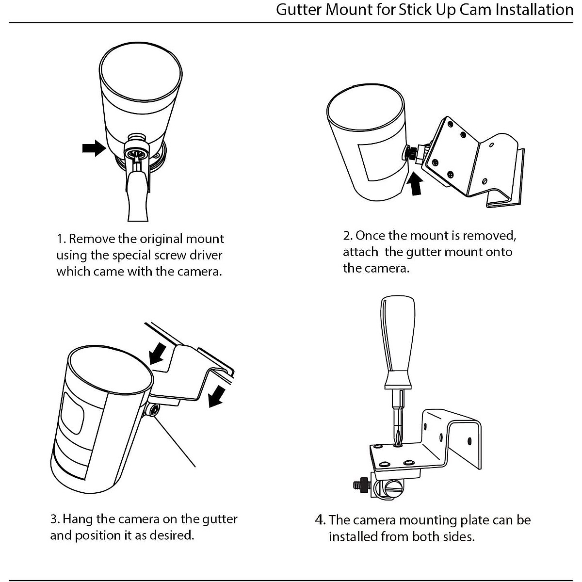 Weatherproof Gutter Mount Compatible with Stick Up Cam Wired HD and Stick Up Cam Battery HD - Greater Height for Your Camera (White)