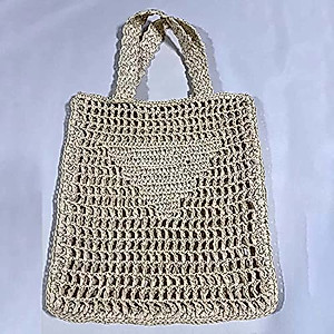Womens Handmade Straw Bag,Travel Beach Tote Fishing mesh Bag,Straw Woven Bag Female Pastoral Style Weaving Hollow Shoulder Bag Handbag Portable Beach Bag (Khaki,With Lining Bag)