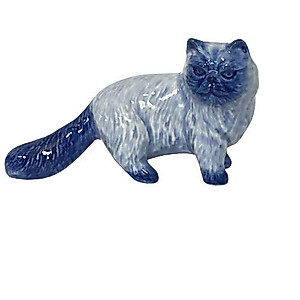 Ceramic Persian cat Figurine Dollhouse Delft Blue White Collectible Miniature Bonsai Garden Handmade Painted Gift no 3