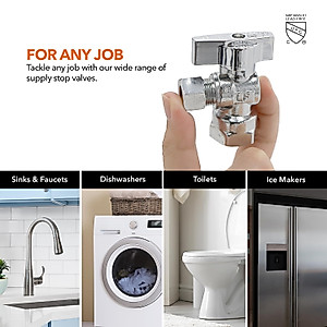 Lead-Free Brass, Quarter-Turn Angle Supply Stop Valves, 1/2" FIP Thread x 3/8" OD Compression (12Pack)