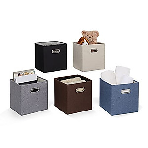 SunnyPoint Cloth Foldable Storage Basket Bin, Foldable Storage Cube Boxes Fabric Drawer with Metal Handle for Closet Shelf, Cabinet, Bookcase (10.5", Cream)