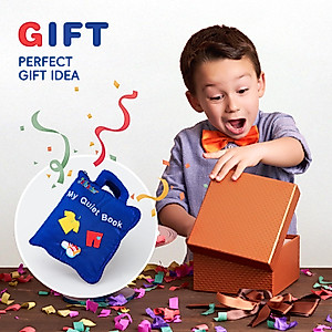 Jollybaby Baby Soft Busy Books -My Quiet Book, Travel Toy & Montessori Sensory Educational, 10 Preschool Learning Activities for 1 2 3 Year Old Toddlers Boy Girl(Blue)