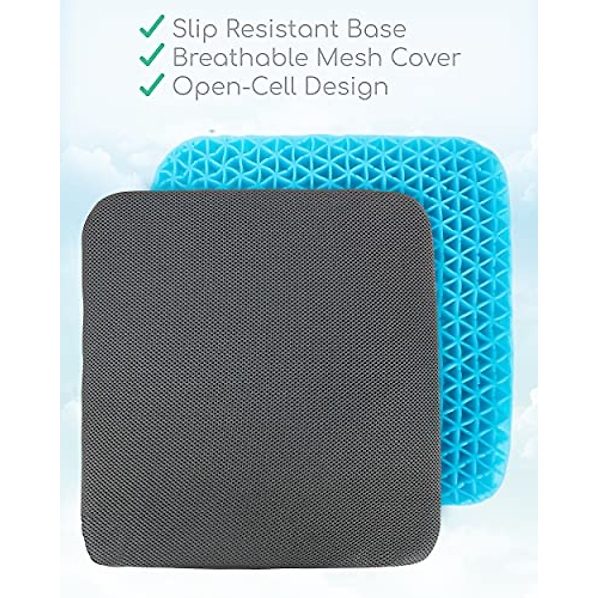 Gel Seat Cushion (Gray) by Xtra-Comfort - Seat Pad for Cars, Outdoors, Kitchens, Offices and Wheelchairs - Butt Cushion for Coccyx, Tailbone Pain and Lower Back, Sciatica Issues - Sitting Upholstery