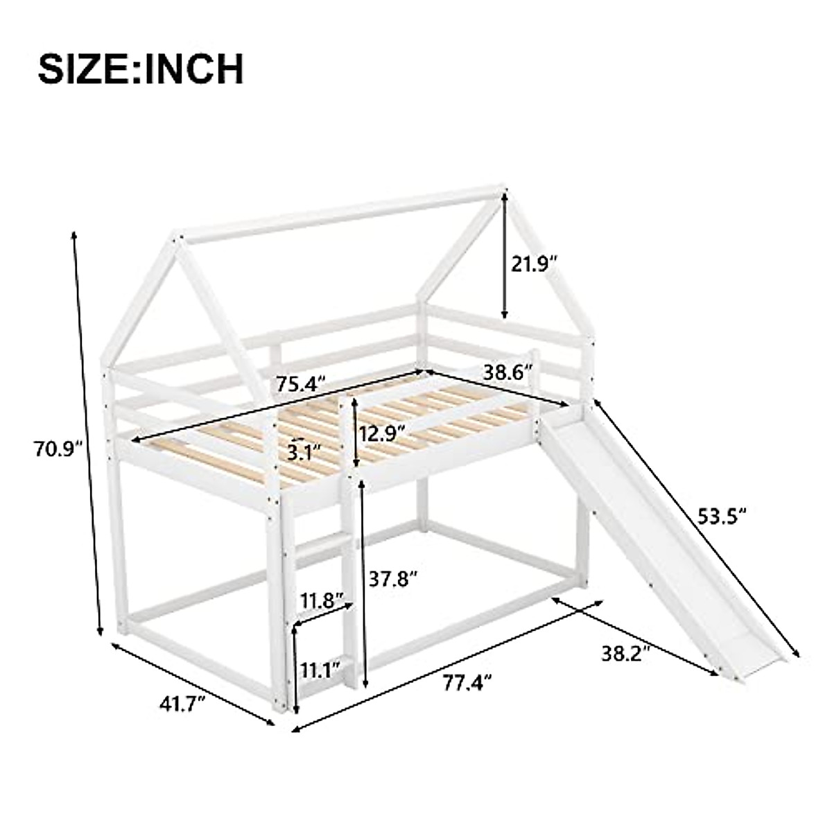 TARTOP Twin Size Bunk House Bed with Convertible Slide and Ladder,Twin Over Twin Wooden Bed Frame with Guardrails for Kids Teens Girls Boys,White