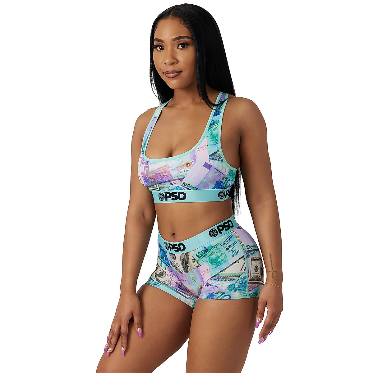 PSD Women's World Currency Sports Bra, Multi, S