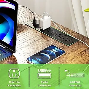 Unikito L Shaped Desk with Magic Power Outlets and Smart Strip Light, Reversible 55 Inch Corner Computer Desk with Monitor Stand, Unique Grid Design, Office Table with Storage Shelves, Rustic Brown