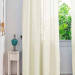 Yancorp Beige Curtains 96 Inch Length for Living Room 2 Panels Linen Textured Sheer Curtain Set Light Filtering Semi Sheer Drapes Curtains for Bedroom(Beige,W52 X L96)