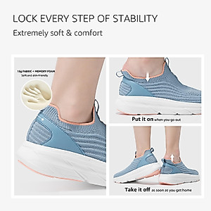 STQ Women's Slip On Walking Shoes Active Cushion Comfortable Tennis Breathable Non Slip Athletic Gym Workout Cross Training Sneakers Denim Blue US 9