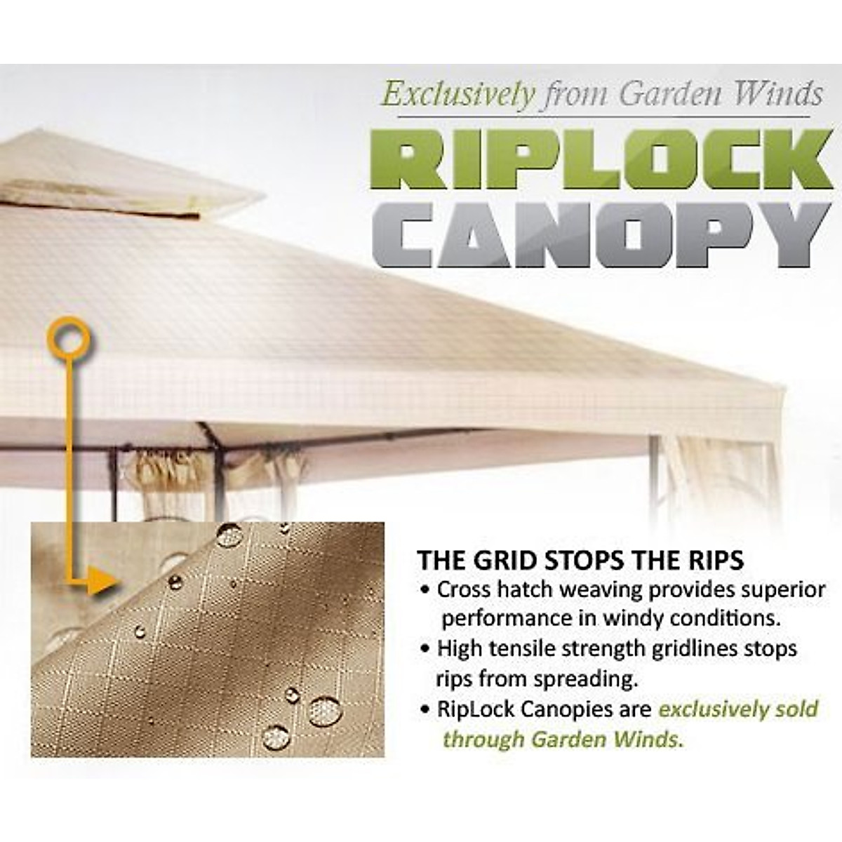 Garden Winds S-J-109DN Gazebo Replacement Canopy Top Cover- RipLock 500