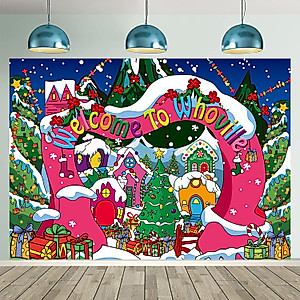 Welcome to Whoville Backdrop 8x6FT Winter Christmas Village Photography Background for Kids First Birthday Baby Shower Happy New Year Xmas Holiday Party Decoration Supplies Photo Props