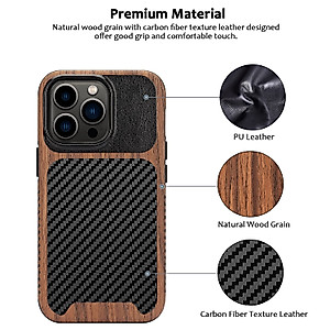 ZZDZZ Magnetic Case Compatible with iPhone 13 Pro Max Case [Compatible with MagSafe] Wood and Leather Carbon Fiber Design Hybrid Shockproof Phone Case (Black)