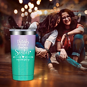 Fufandi Sister Birthday Gift Ideas - Sister Gifts from Sister - Big Sister Gift - Mother's Day Christmas Gifts for Sister - Thanks for Being a Badass Sister Tumbler Cup 20oz