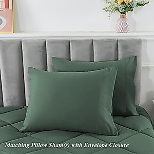ELNIDO QUEEN Queen Comforter Set - Green All Seasons Bedding Comforters & Sets with 2 Pillow Cases - 3 Pieces Bed Set - Down Alternative Comforter Set- Bedding Comforter Sets Queen Size (88x92 inch)