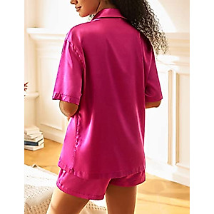 Ekouaer Short Pajama Set Womens Slipping Lounge Set Silk Nightwear Pjs Satin Short Sleeve Shirts & Shorts (Rose,L)