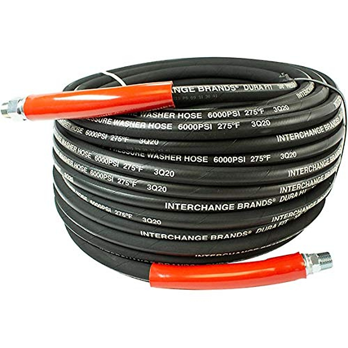 Interchange Brands 3651 3/8" X 100ft Black 6000 PSI R2 2-Wire Braid Steel High Pressure Washer Hose, Solid/Swivel Ends, 275F Max Temp, Assembled In USA