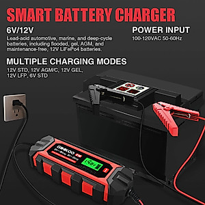 GOOLOO 10-Amp Car Battery Charger, 6V and 12V Fully Automatic Battery Charger Maintainer, Trickle Charger, Supersafe Smart Battery Desulfator for Lead-Acid Batteries(S10)