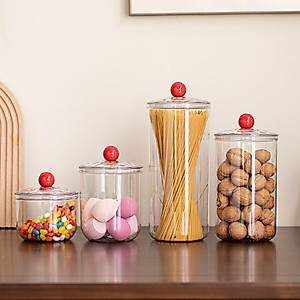 KEKEHOME Clear Plastic Candy Jar with Lid for Office Desk, Plastic Cookie Storage Jar for Kitchen Counter, Plastic Apothecary Jar for Cotton Swabs, Balls, Cotton Pads, Floss Picks,900ml