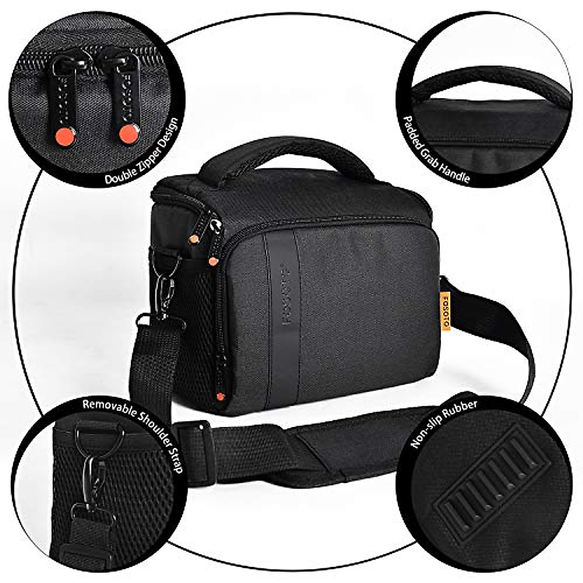 FOSOTO Waterproof (with Rain Cover) Shoulder Camera Case Bag Compatible for Nikon D5600 D750 D3300 Canon Rebel SL2 T7i EOS 80D 60D Sony A77II a68 a99II Travel DLSR SLR Camera Bags