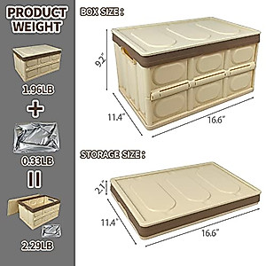 Sutekus Lidded Storage Bins Stackable 30L Storage Crates Collapsible Storage Box For Office Books Grocery Wardrobe (Light Brown)