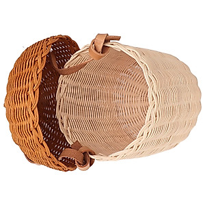 Rattan Woven Basket, Wicker Storage Basket Woven Baskets Acorn Bag Mushroom Basket Rattan Basket Woven Basket with Lid for Boys Girls Photography Props(Large)