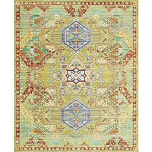 Unique Loom Austin Collection Vibrant Colors, Abstract, Traditional Area Rug, Rectangular 8' 0" x 10' 0", Light Green/Beige