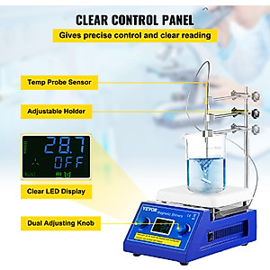 VEVOR Magnetic Stirrer Hot Plate, 5000ml Capacity 320°C/608°F Max Temp Ceramic Coated Lab Stirrer 200-2000RPM Digital Magnetic Stirrer with Support Stand, Temp Probe Sensor and Stirring Bar