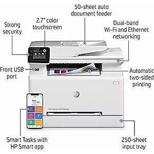 HP Laserjet Pro MFP M283cdw Wireless Color All-in-One Laser Printer, Print&Copy&Scan&Fax, up to 22 ppm, 600x600 dpi, 2.7" Color Touchscreen, Work with Alexa (7KW73A), with Lanbertent Printer Cable