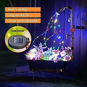 Solar Waterfall Light for Outdoor Solar Garden Patio Decor, Solar Watering Can with Cascading Lights, LED String Lights - Star Shower Solar Yard Art for Party