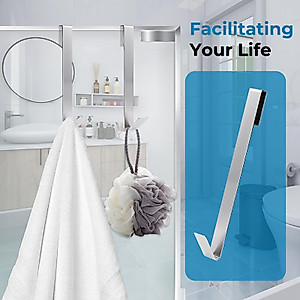 Gjinxi 10 inch Shower Hooks Heavy Duty Drilling-Free Over Door Hooks for Bathroom Shower Towel Hook Frameless Glass Shower Door for Robe Towel (Silver)