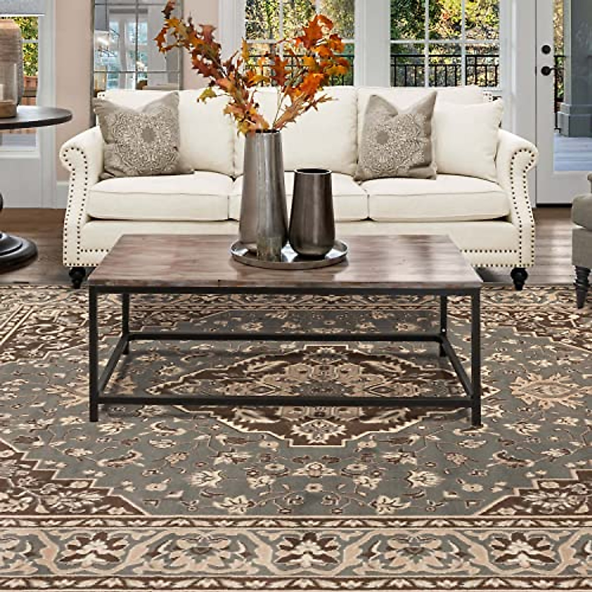 Superior Elegant Glendale Collection Area Rug, 8mm Pile Height with Jute Backing, Traditional Oriental Rug Design, Anti-Static, Water-Repellent Rugs - Grey, 8' x 10' Rug
