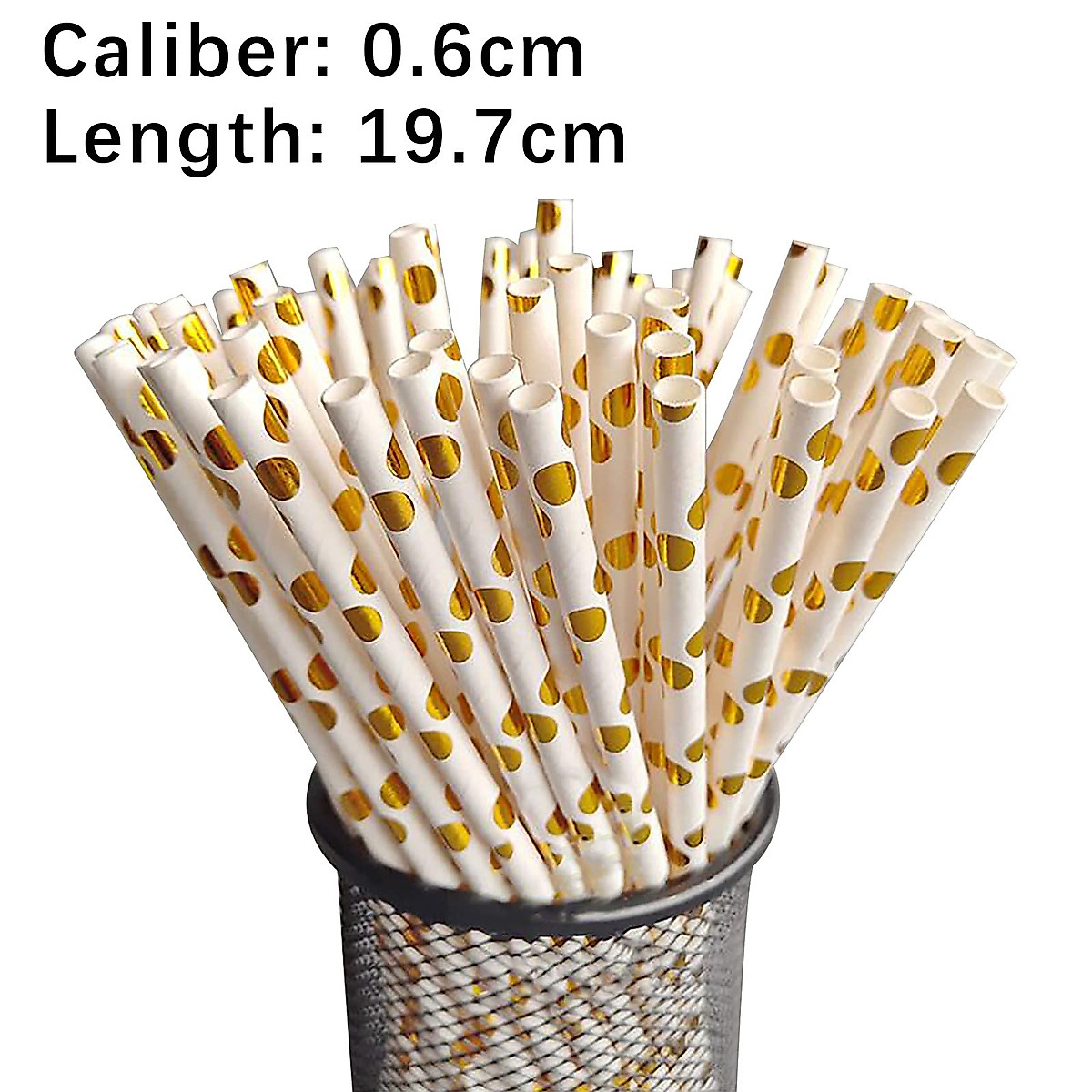 Juesi [100 Pack] Paper Straws Gold Coated, Biodegradable Paper Drinking Straw for Both Hot and Cold Beverages, 7.67 inch for Party Bar Shop Restaurant (Blue)