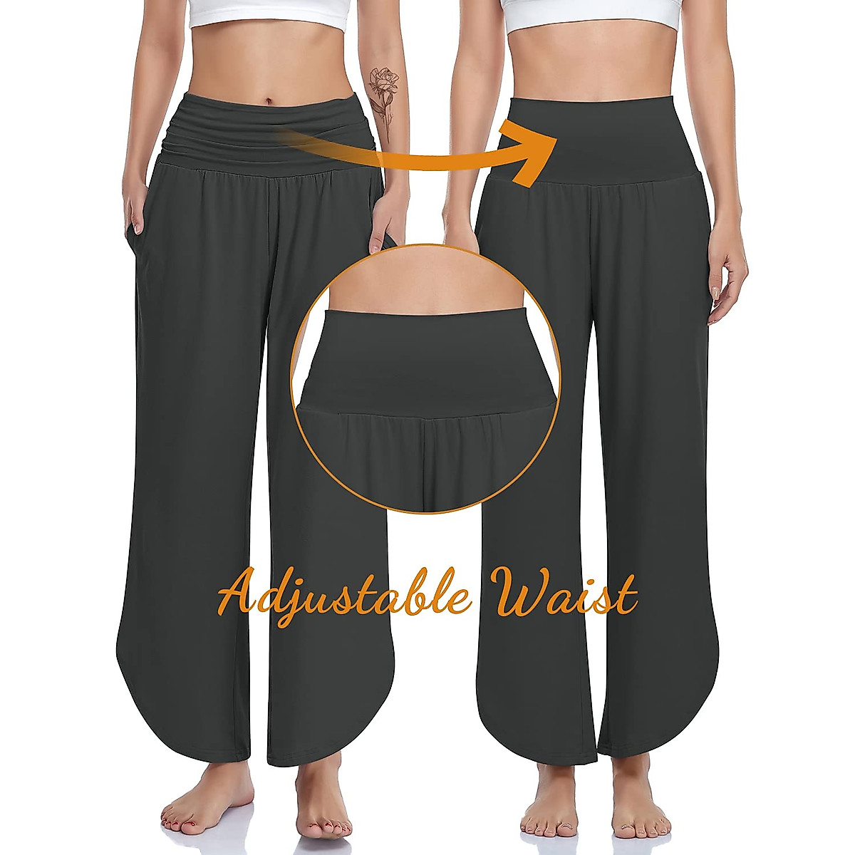 UEU Women's Wide Leg Yoga Pants High Waisted Comfy Dance Sweatpants Loose Casual Soft Lounge Joggers with Pockets (Dark Gray, M)