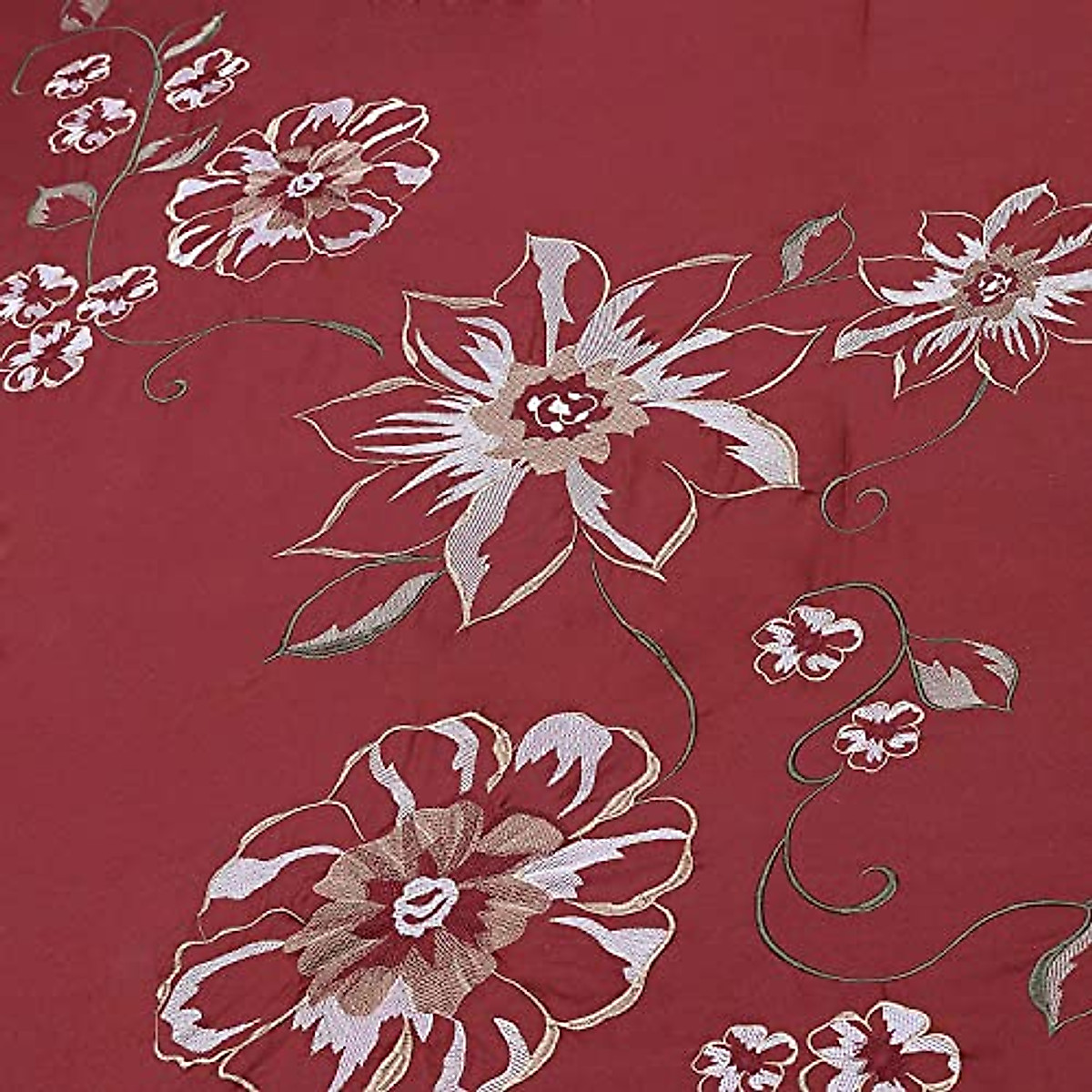 Chezmoi Collection Miranda 7-Piece Red Beige Floral Hibiscus Embroidery Comforter Set, California King