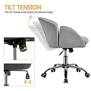 Topeakmart Cute Desk Chair for Home Office Makeup Vanity Chair with Armrests for Bedroom Modern Swivel Rolling Chair for Women Light Gray
