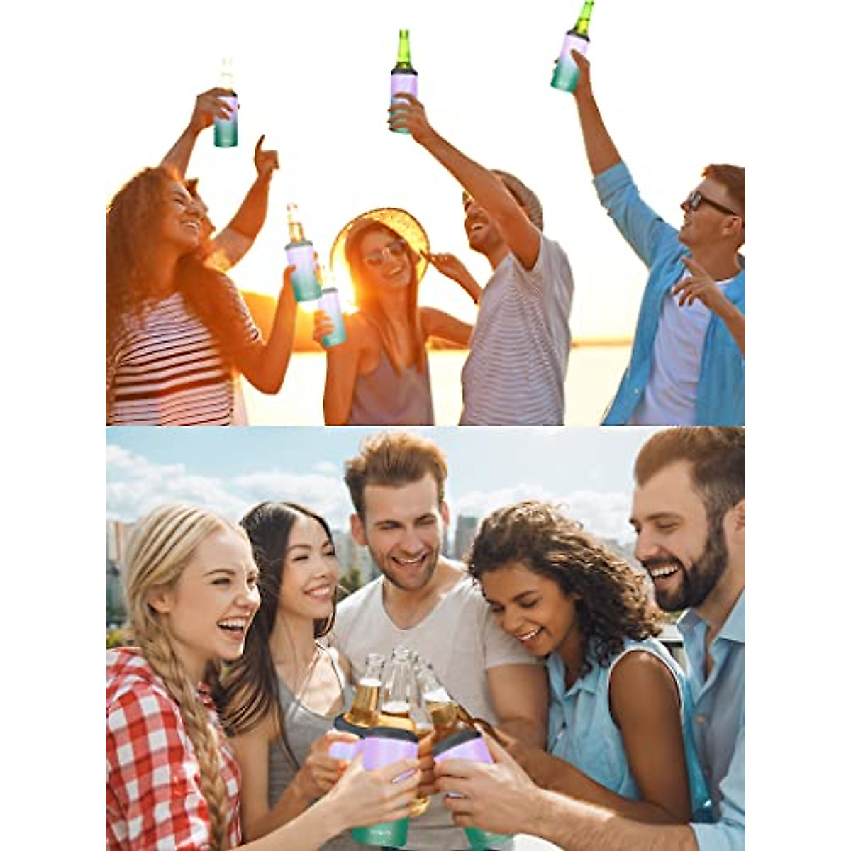 4 in 1 Insulated Slim Can Cooler with lid for 12 Oz Tall Skinny Can, Regular Can, Beer Bottle - Stainless Steel Double Walled Can Insulator Beer Coozy for Cans Koozie Coozies (Mermaid Dreams)