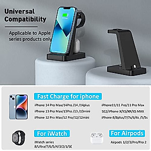 Charger Station for iPhone Multiple Devices - 3 in 1 Fast Wireless Charging Dock Stand for Apple Watch Series 7 6 SE 5 4 3 2 & Airpods iPhone 14 13 12 11 Pro X Max XS XR 8 7 Plus 6s 6 with Adapter