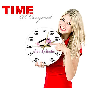 Geek Alerts Mute Quartz Printed Acrylic Wall Hanging Clock Eyelashes Beauty Studio Decor Art Wall Non Ticking Watch Beauty Salon Lash and Brow Groomer Gift (15inch)