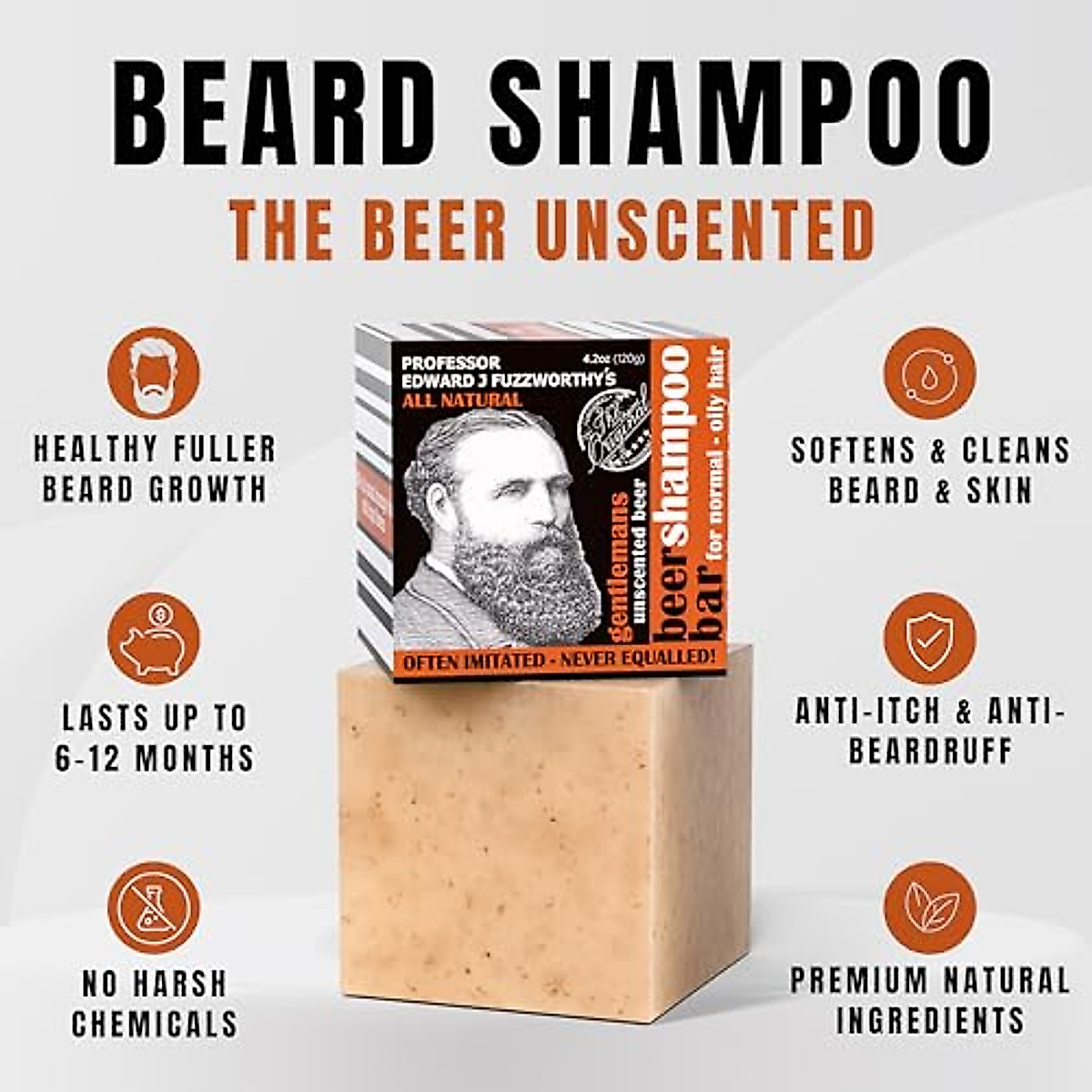 Professor Fuzzworthy's Gentlemans Beer Shampoo Bar for Men | Normal, Dry, Oily Hair | Unscented with All Natural Conditioning Oils From Tasmania Australia