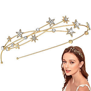 Beaupretty Star Headband for Women, Rhinestones Star Halo Crown Goddess Headband Wedding Crown Pearl Headband Bridal Headband Fashion Headpiece for Bride Bridesmaid