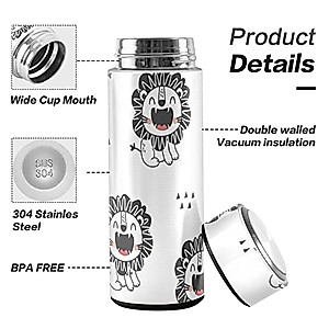 CaTaKu Happy Lions Water Bottle Insulated 16 oz Stainless Steel Flask Thermos Bottle for Coffee Water Drink Reusable Wide Mouth Vacuum Travel Mug