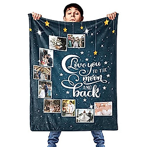 Love You to The Moon and Back Custom Blanket, Pesonalized Throw Blanket with Photos, Super Soft Blankets for Men, Women (30"x40")