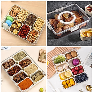 2Pcs Divided Serving Tray with Lid and Handle, Clear Snack Travel Storage Container, Multi Grid Food Storage Container for Parties, Fruits, Nuts, Candies, Travel, Picnics (8 compartments)