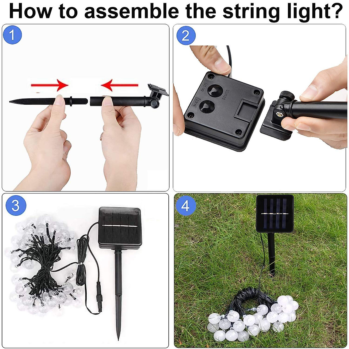 Sakruda Solar String Lights 60LEDS 37FT,Solar or USB Powered,Waterproof Crystal Balls with 8 Lighting Modes,Outdoor Garden Fairy Light for Patio Lawn,Home,Wedding Party,Christmas Decoration(White)