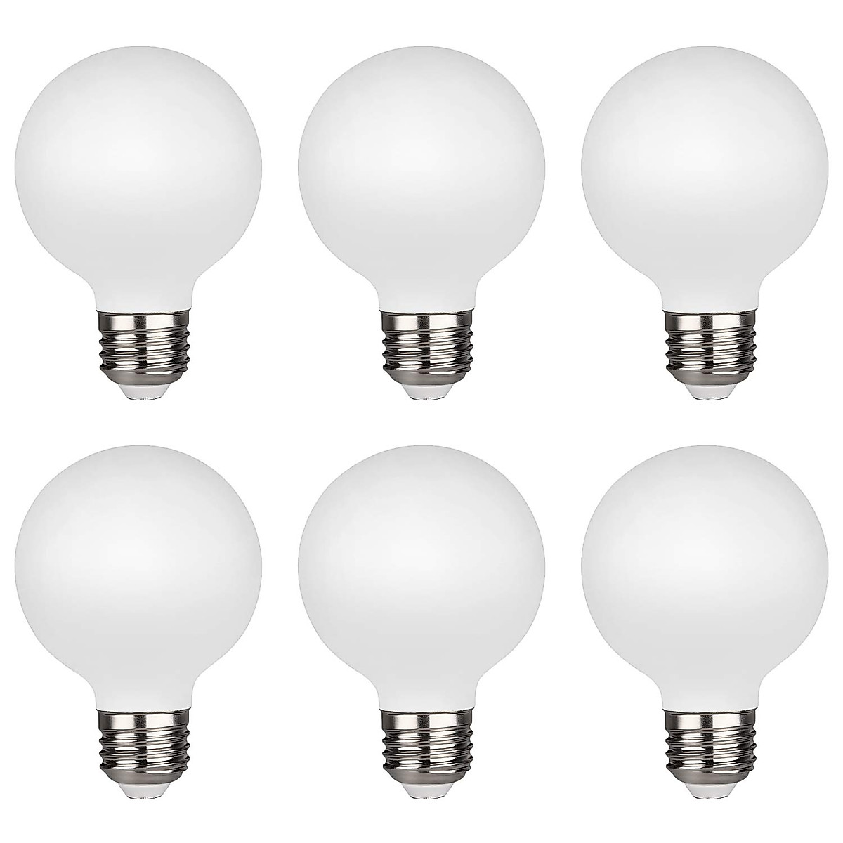 KGC LED Edison Globe Light Bulbs, Warm White 2700K CRI 90, LED Filament Light Bulb, 5W Equivalent to 40W, G25(G80) Dimmable LED Bulbs, Milky Glass, Bathroom Vanity Mirror, Pack of 6