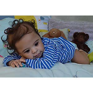 RXDOLL Realistic African American Reborn Boy Doll - 21 Inch, Soft Body, Black Boy